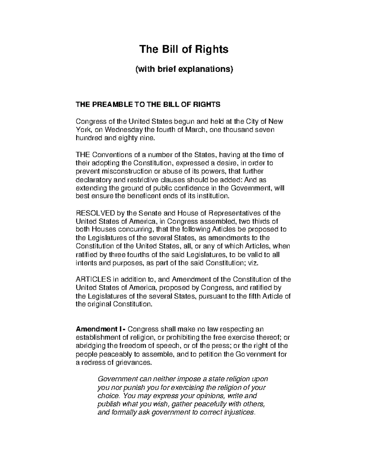 The Bill of Rights (with explanations) - The Bill of Rights (with brief ...