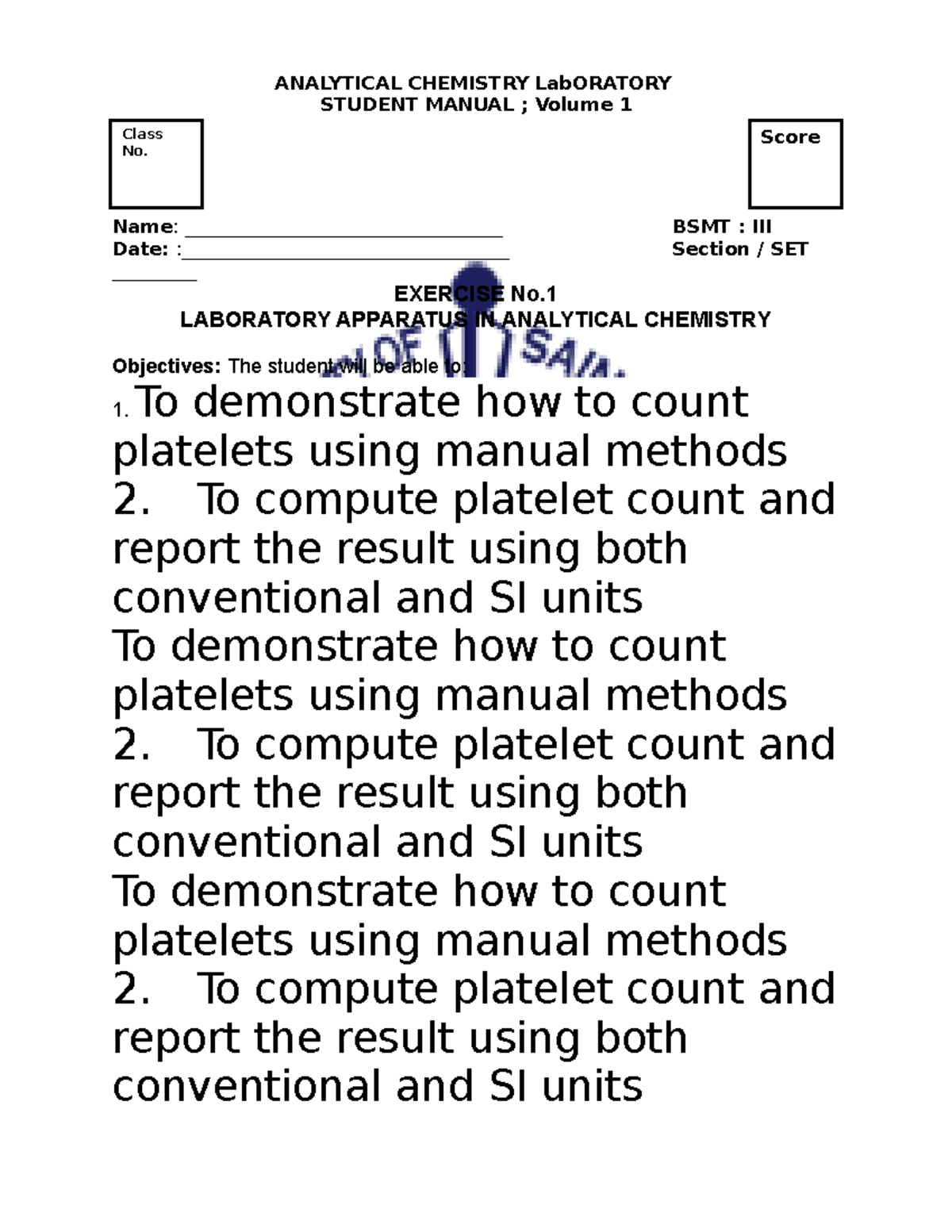 Activity 1 Lab Apparatus Lab Manual - ANALYTICAL CHEMISTRY LabORATORY ...
