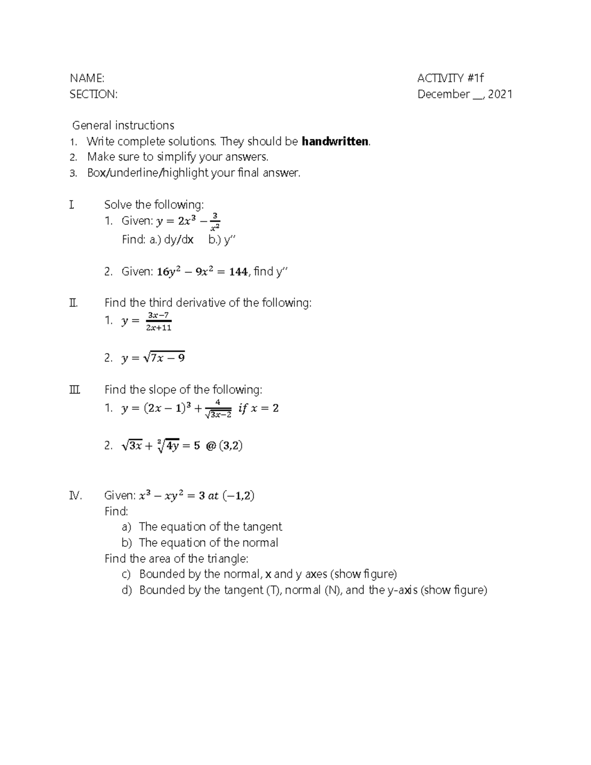 Activity 1f - Basic Calculus - NAME: ACTIVITY #1f SECTION: December ...