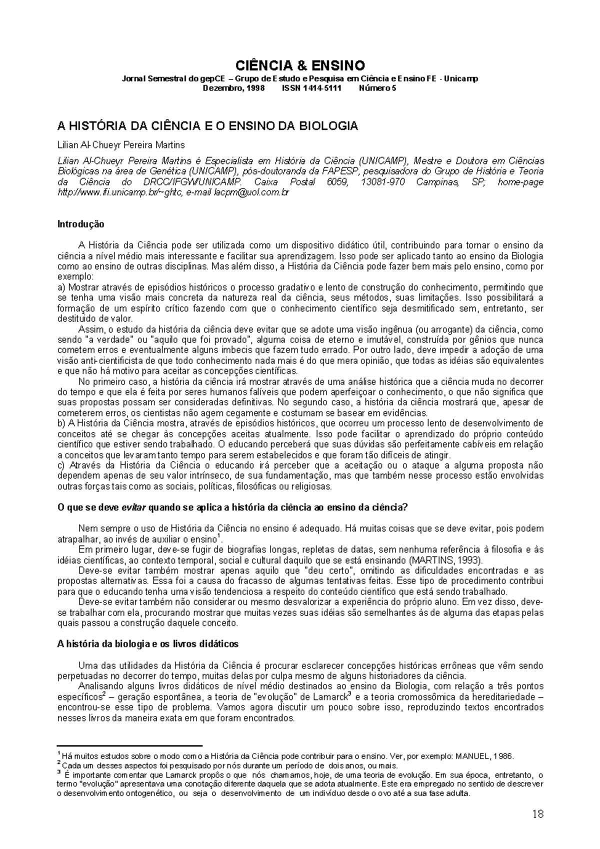 Historia ciencia - bom trabalho - CIÊNCIA & ENSINO Jornal Semestral do ...