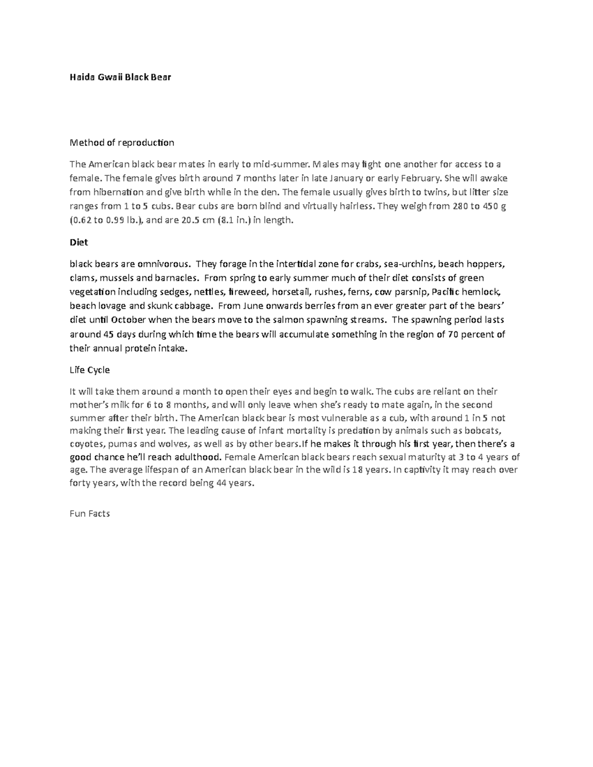 Bear - ejg - Haida Gwaii Black Bear Method of reproducion The American ...