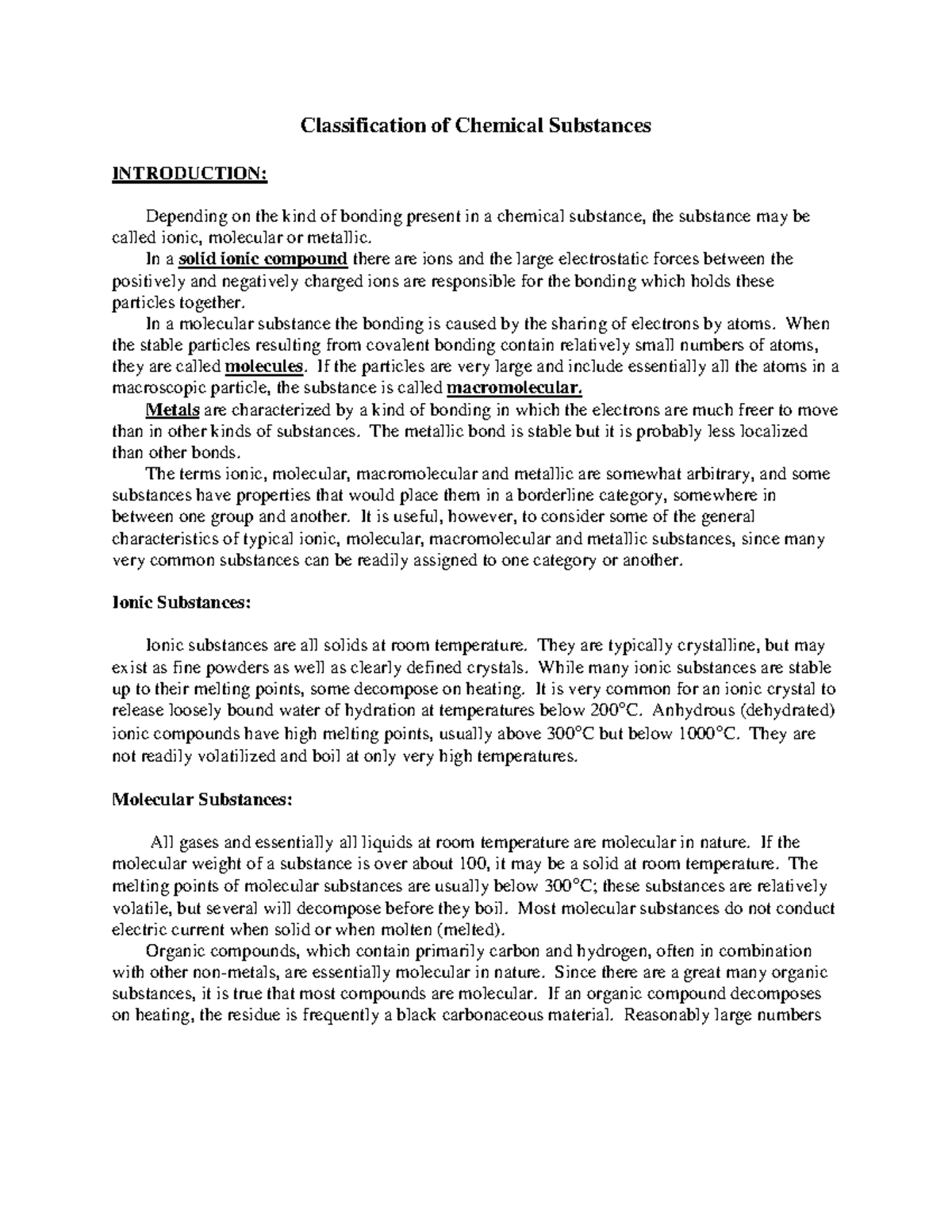 Classification of Chemical Substances - Classification of Chemical ...