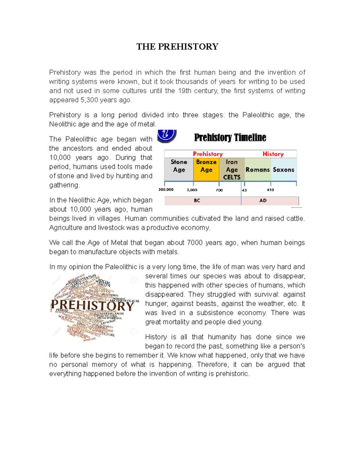 Prehistory - THE PREHISTORY Prehistory was the period in which the ...