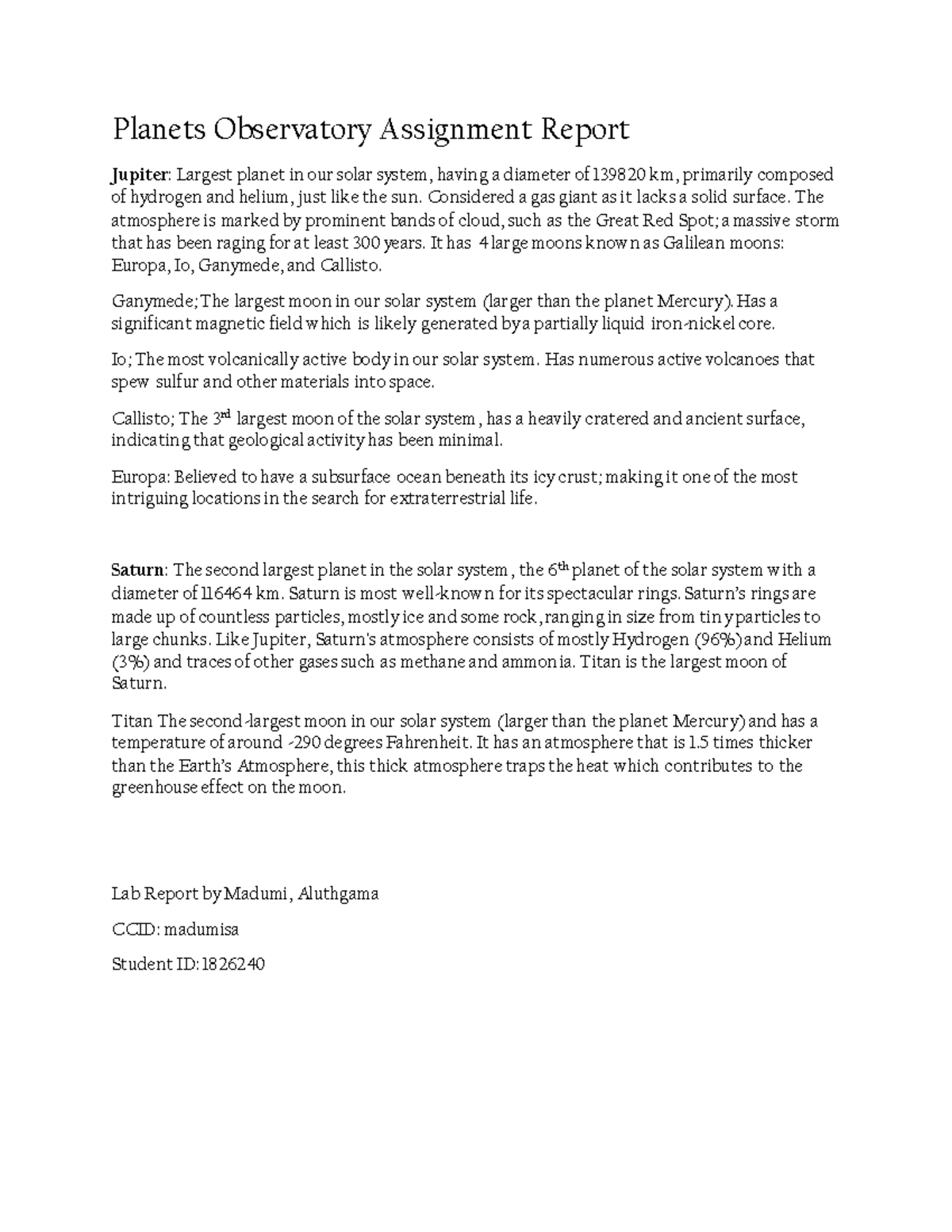 Planets Observatory Assignment Report - Planets Observatory Assignment ...