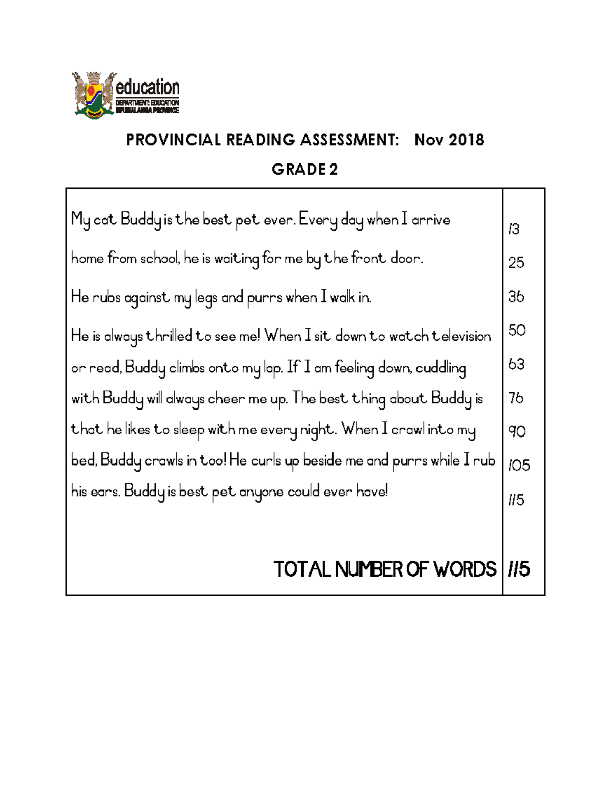English Reading assessment Gr 2Nov 2018 - PROVINCIAL READING ASSESSMENT ...