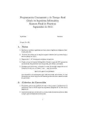 Examen 23 Junio 2014, preguntas - Programaci ́on Concurrente y de Tiempo Real Grado en Ingenier ...