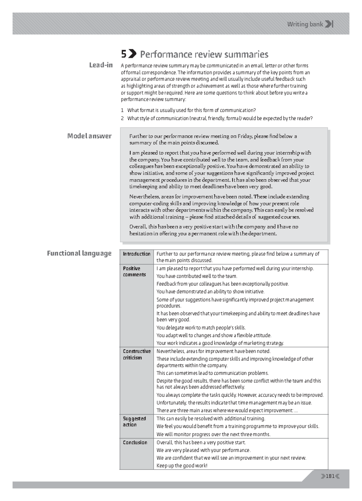 WB 5 - ta hp3 - 181 Writing bank 5 Performance review summaries A ...