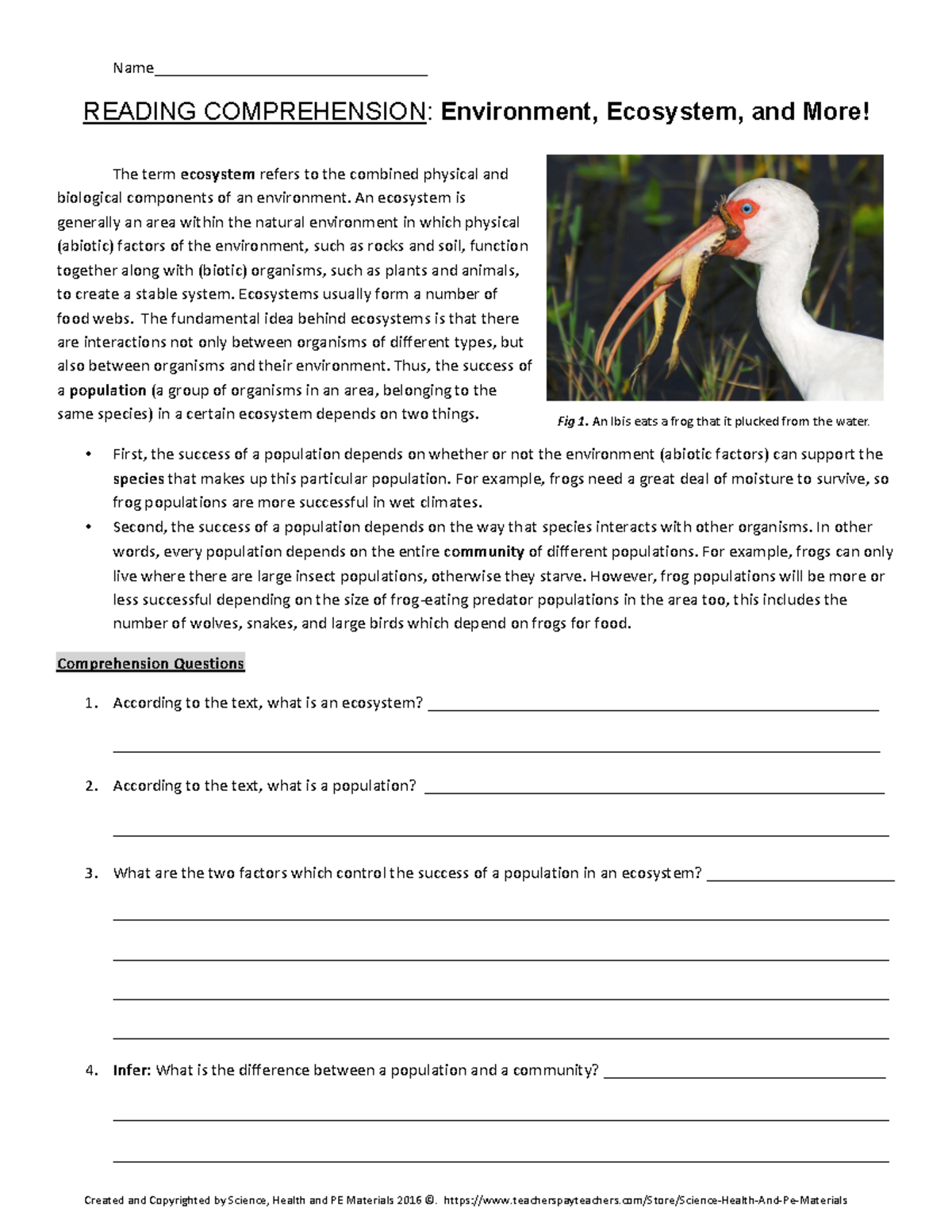 Populations communities - Name________________________________ READING ...