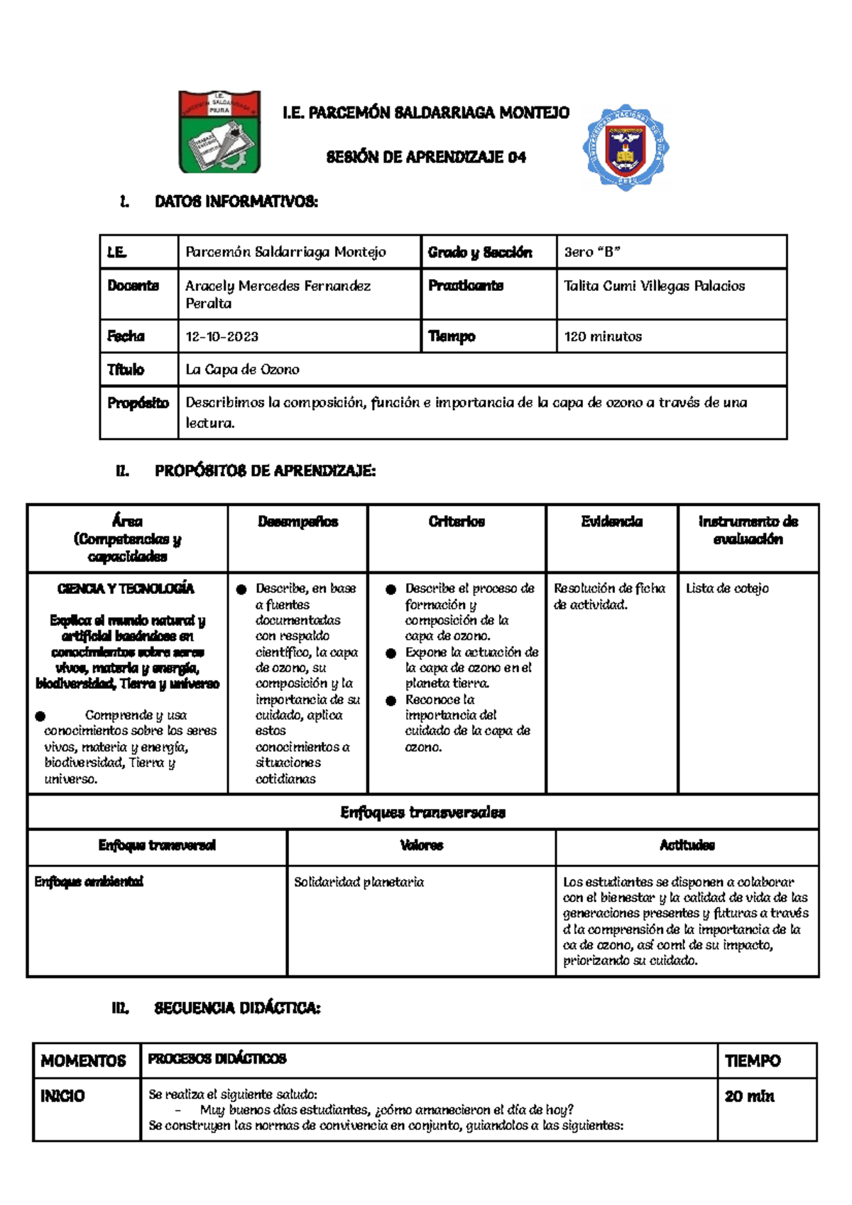Sesion DE Aprendizaje 04 - I. PARCEMÓN SALDARRIAGA MONTEJO SESIÓN DE ...