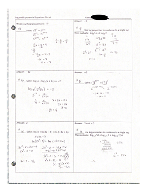 Pre Calculus - Circuit Training - Simple Logarithms - MA 1453 - Studocu
