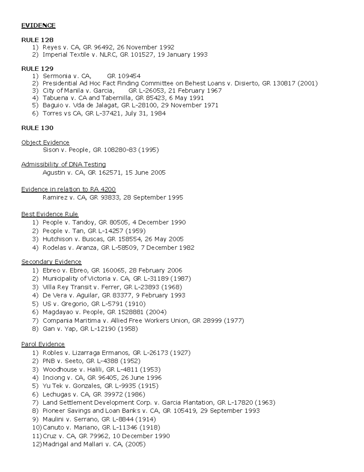 Updated-Evid-Case-List-1 - EVIDENCE RULE 128 Reyes v. CA, GR 96492, 26 ...