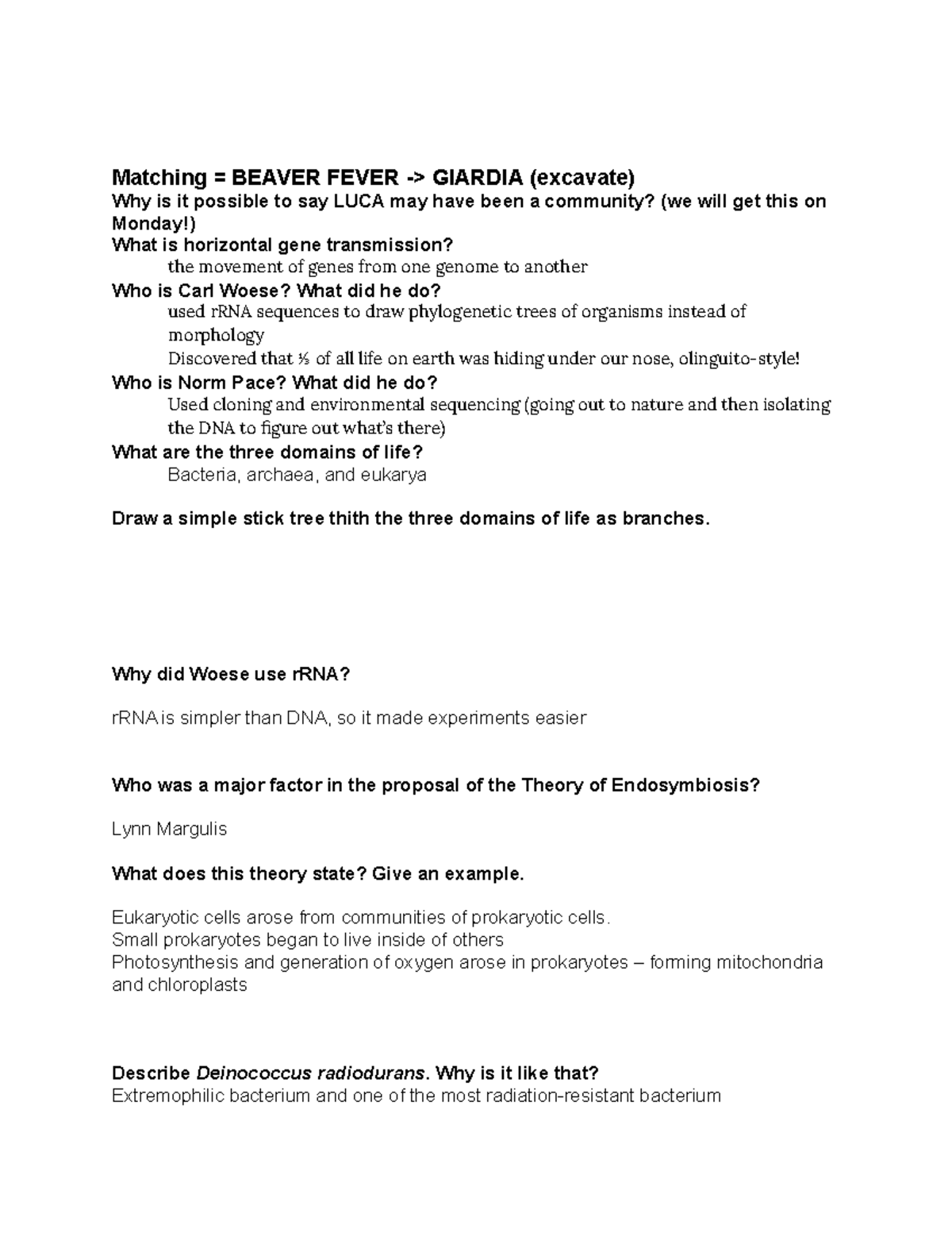Daily Review Questions - Exam 2 - Matching = BEAVER FEVER -> GIARDIA ...