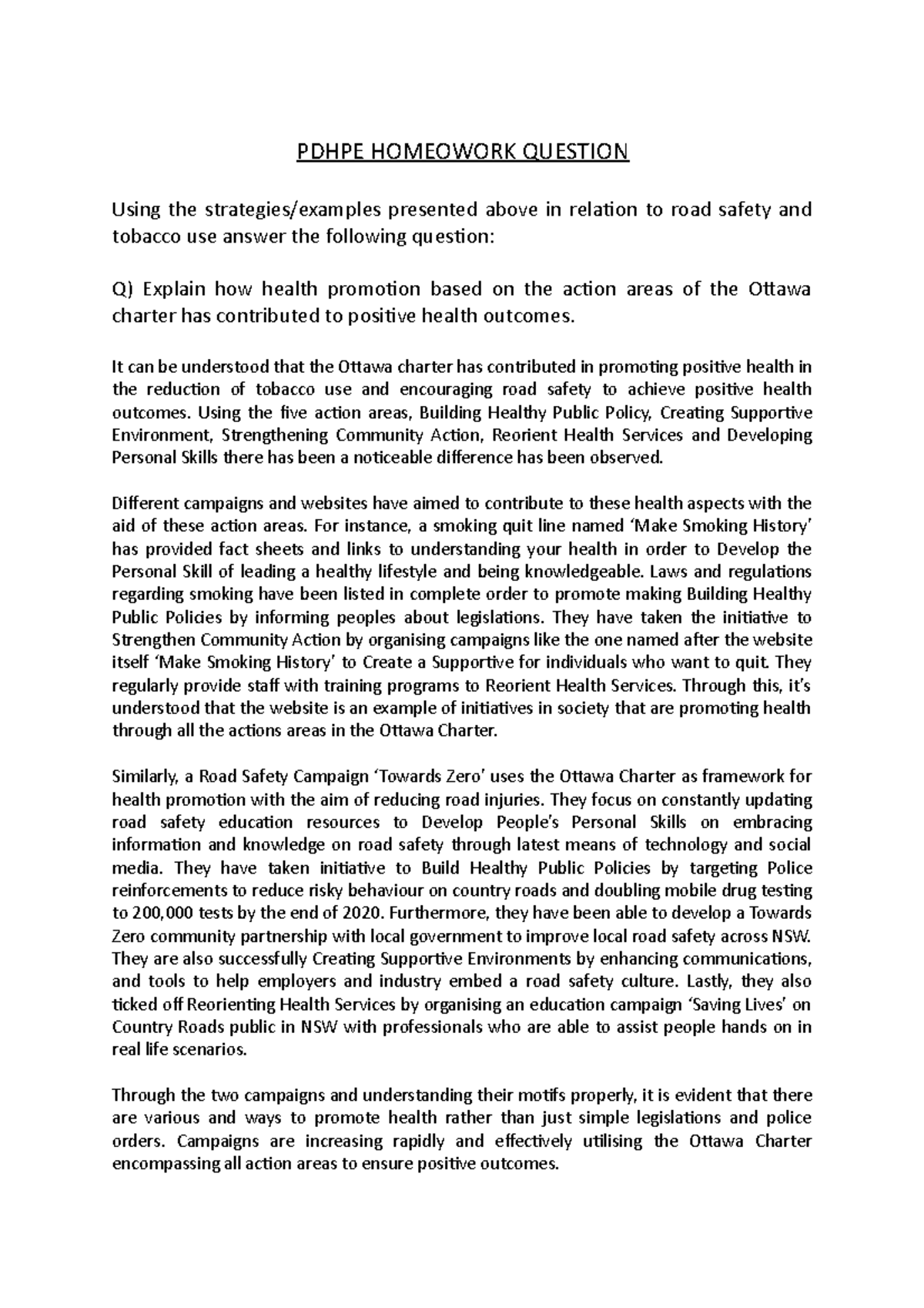 Ottawa Charter year 11 - PDHPE HOMEOWORK QUESTION Using the strategies ...