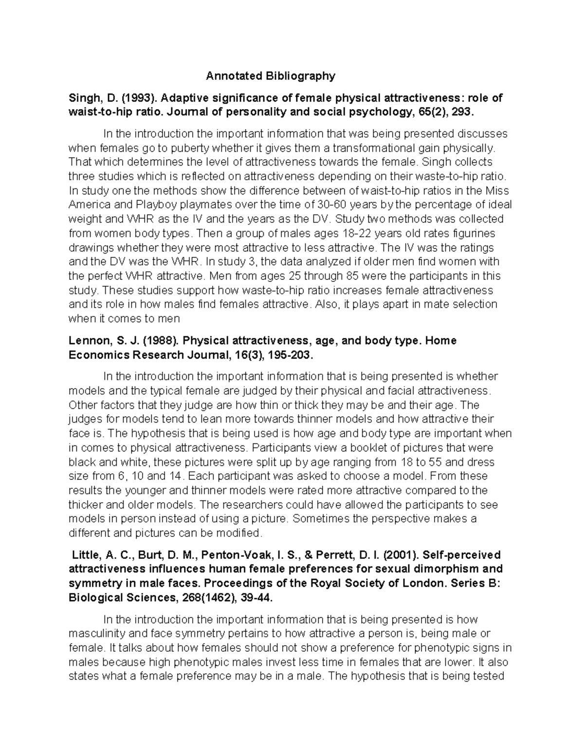 Annotated Bib Final Draft - Annotated Bibliography Singh, D. (1993 ...