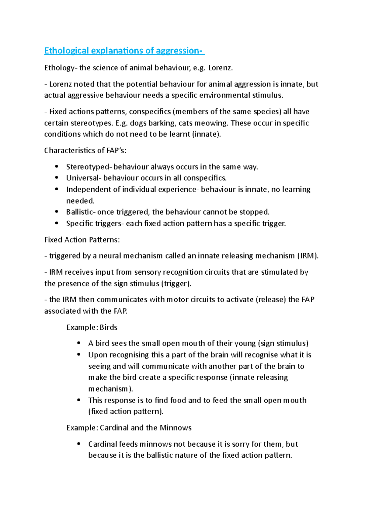 Ethological explanations of aggression - Ethological explanations of ...