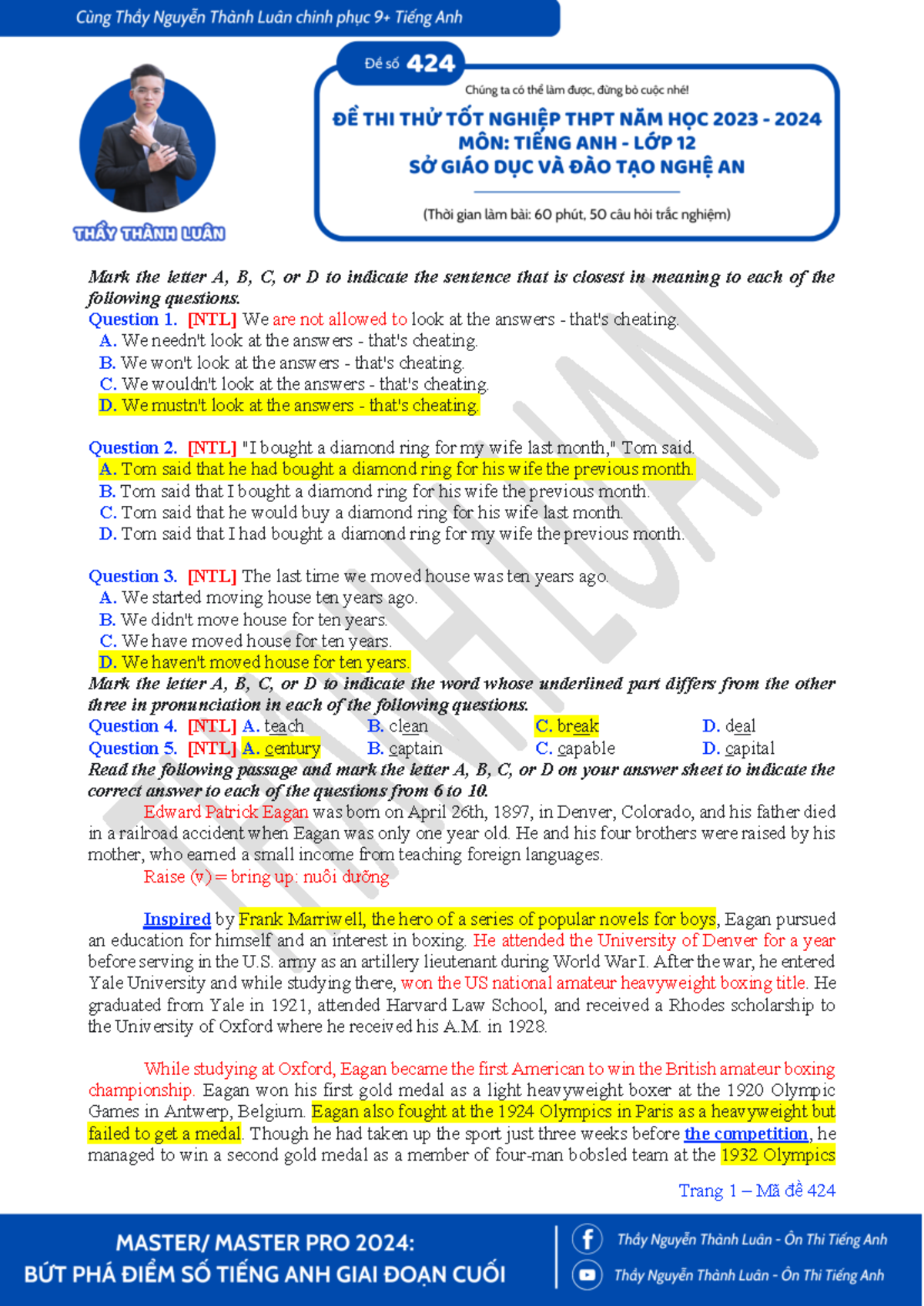 ĐỀ SỞ NGHỆ AN 2023 2024 - khgh - Mark the letter A, B, C, or D to ...