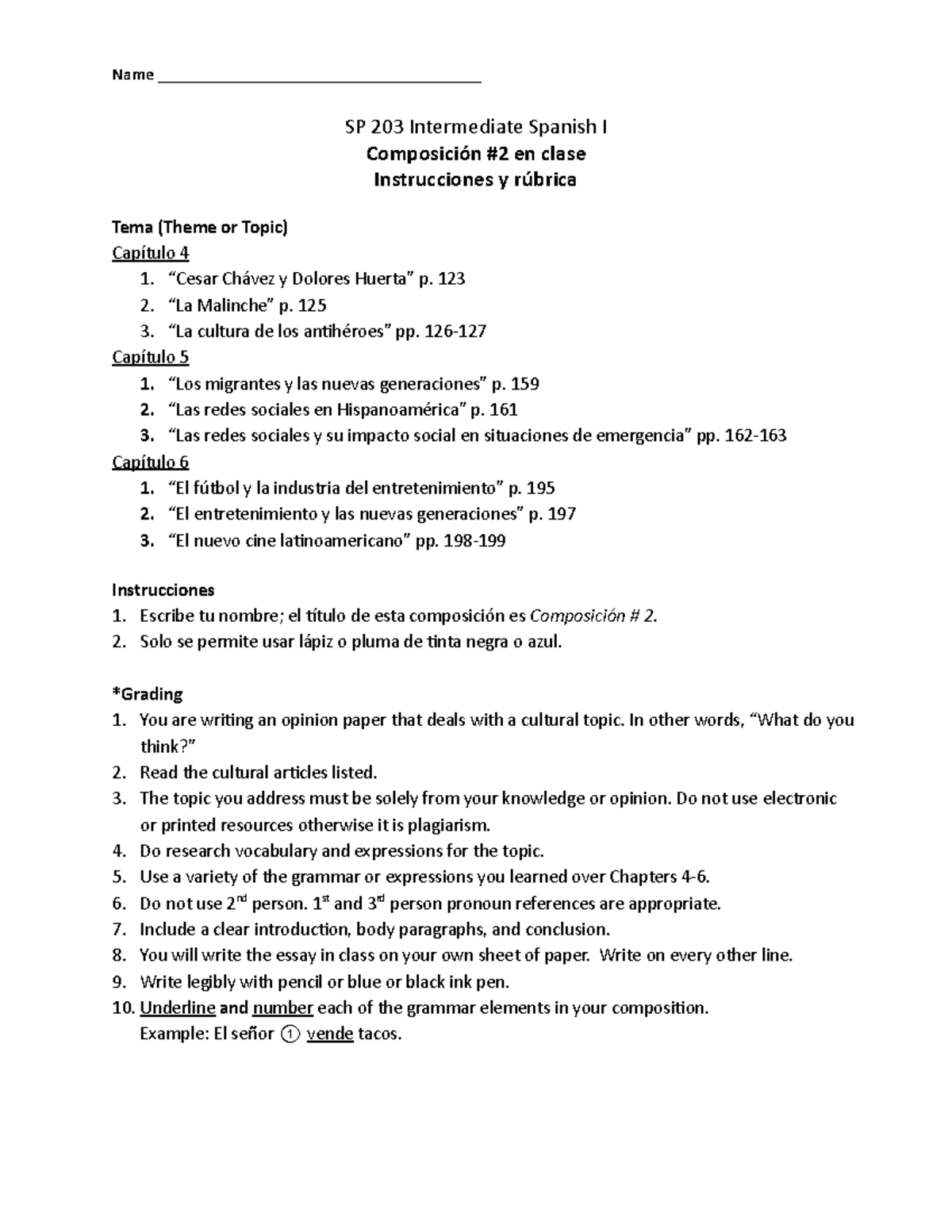 SP 203 Composition 2 - Name ______________________________________ SP ...