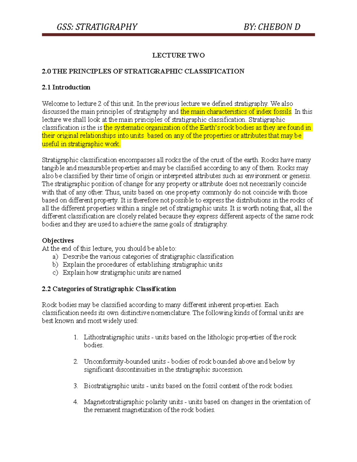 Introduction TO Stratigraphy - LECTURE TWO 2 THE PRINCIPLES OF ...