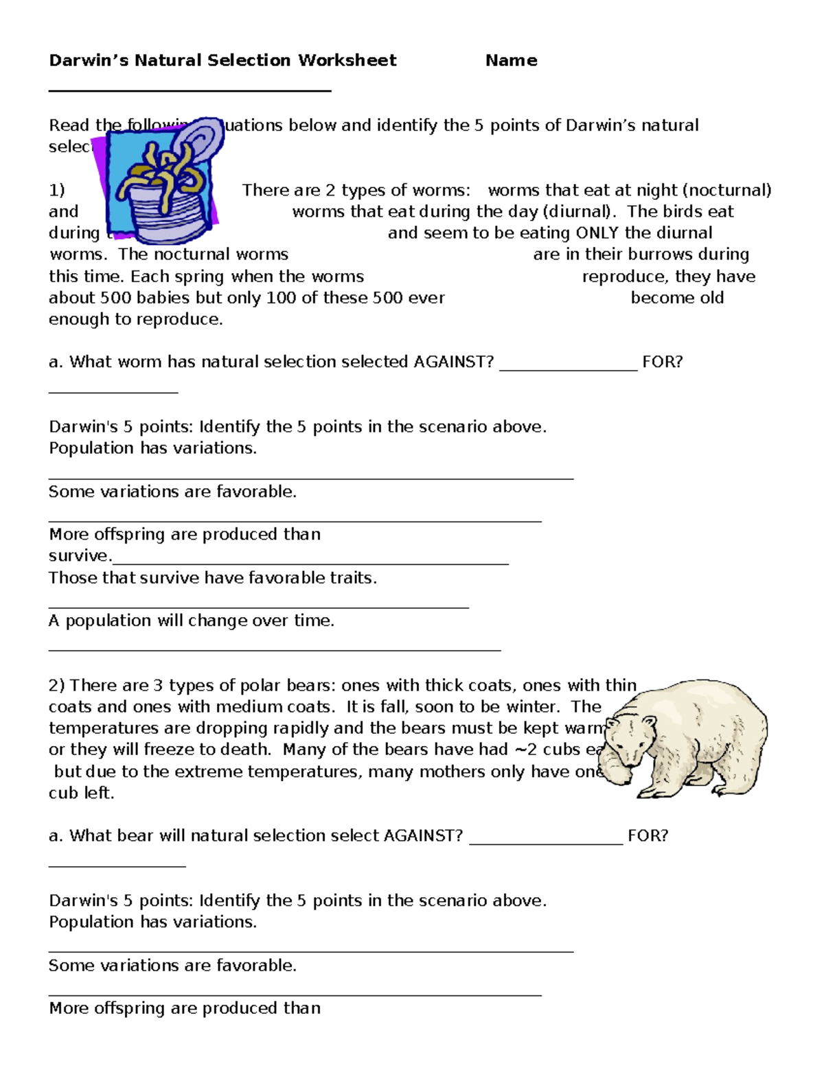 Darwins Natural Selection Practice - Darwin’s Natural Selection ...