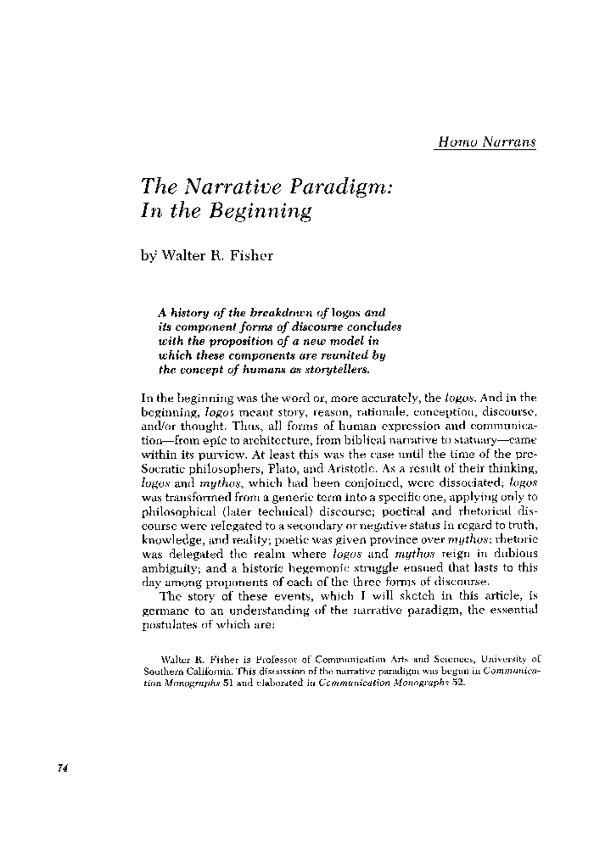 [Journal of Communication 1985-dec 01 vol. 35 iss. 4] Walter R. Fisher ...