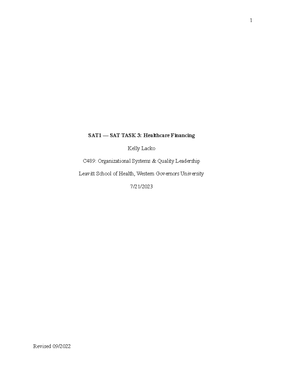 Task 3 Template - passed - SAT1 — SAT TASK 3: Healthcare Financing ...