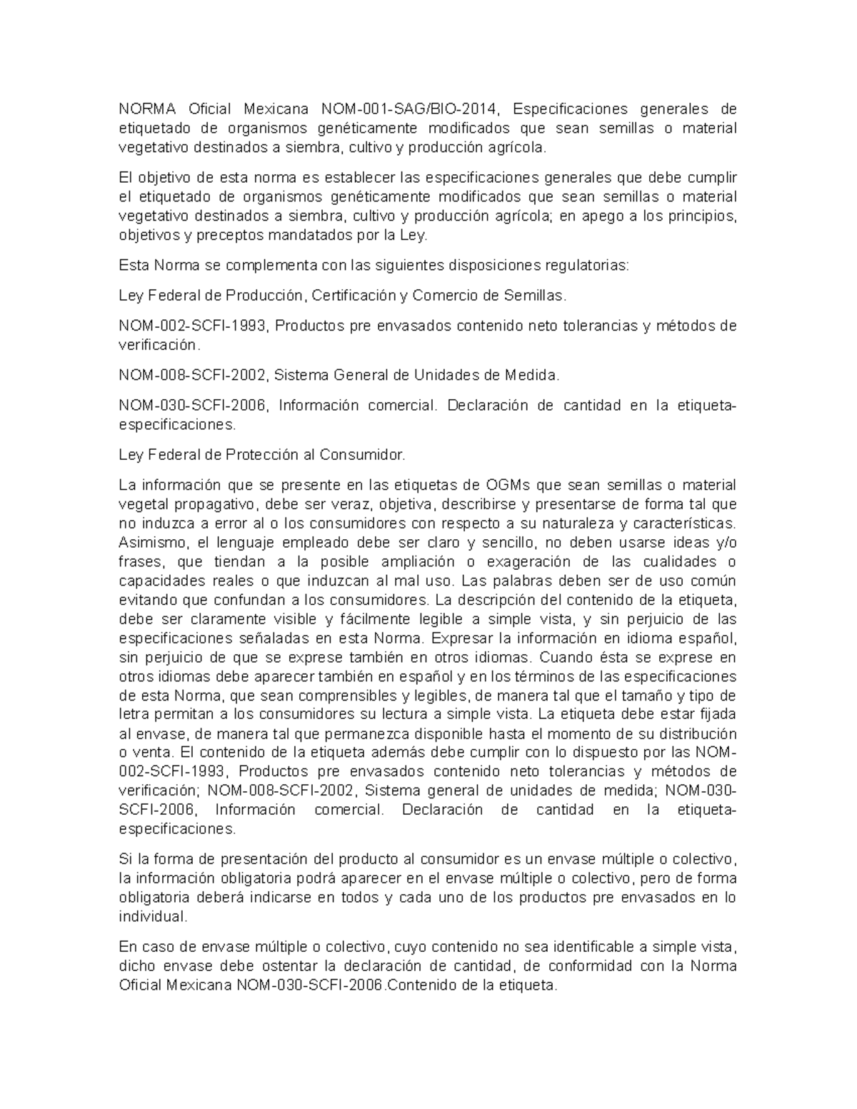 NOM 001 SAG BIO 2014 - Resumen del documento - NORMA Oficial Mexicana ...