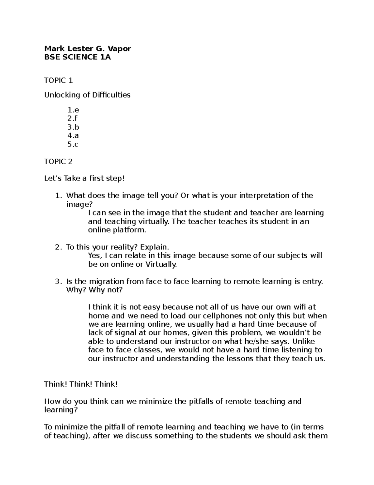 Document - First year college - Mark Lester G. Vapor BSE SCIENCE 1A ...