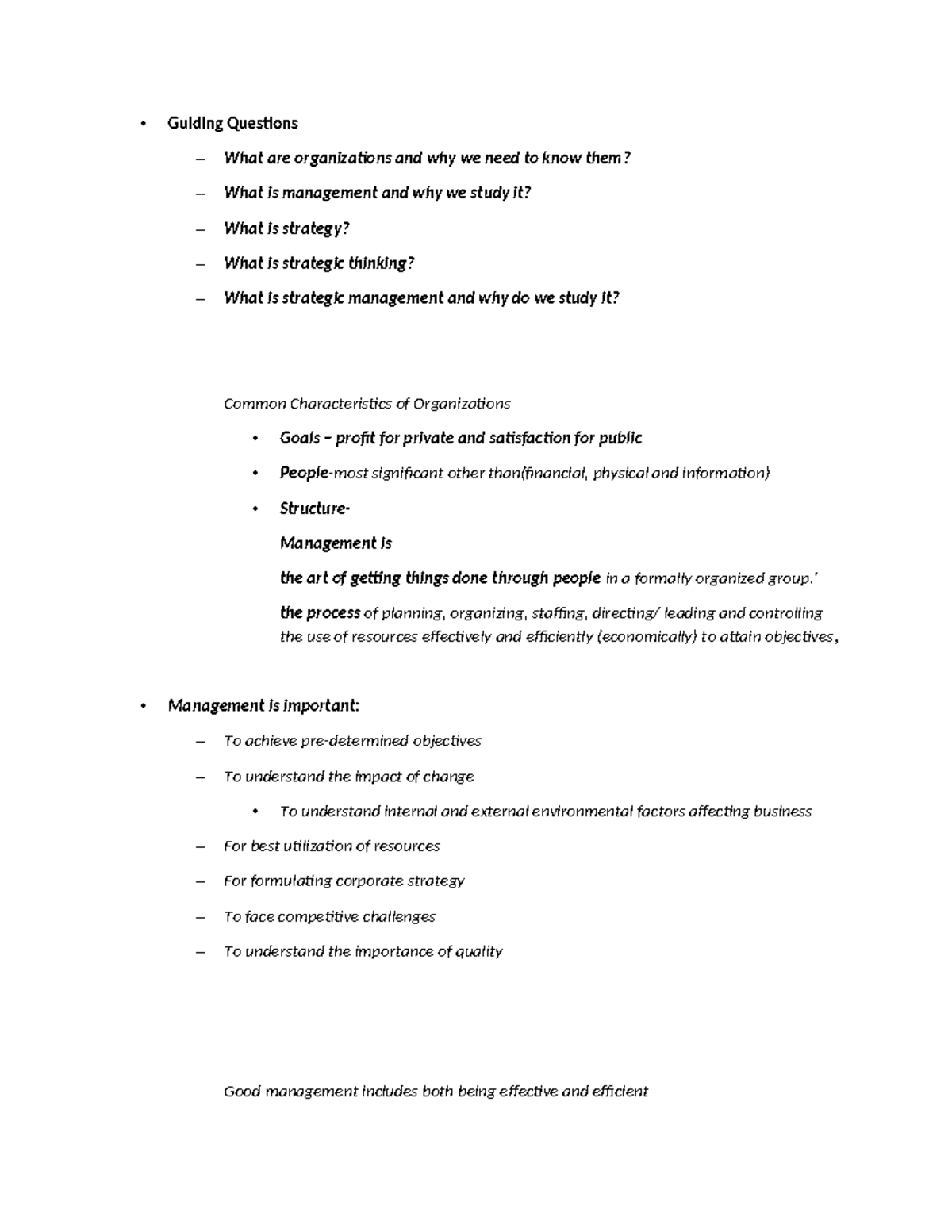 Strategic mgmt short note - Guiding Questions What are organizations ...