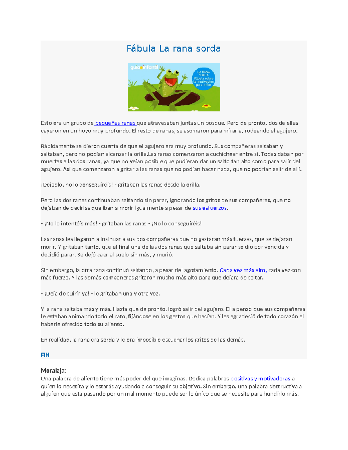 Fabula - Fábula La rana sorda Esto era un grupo de pequeñas ranas que ...