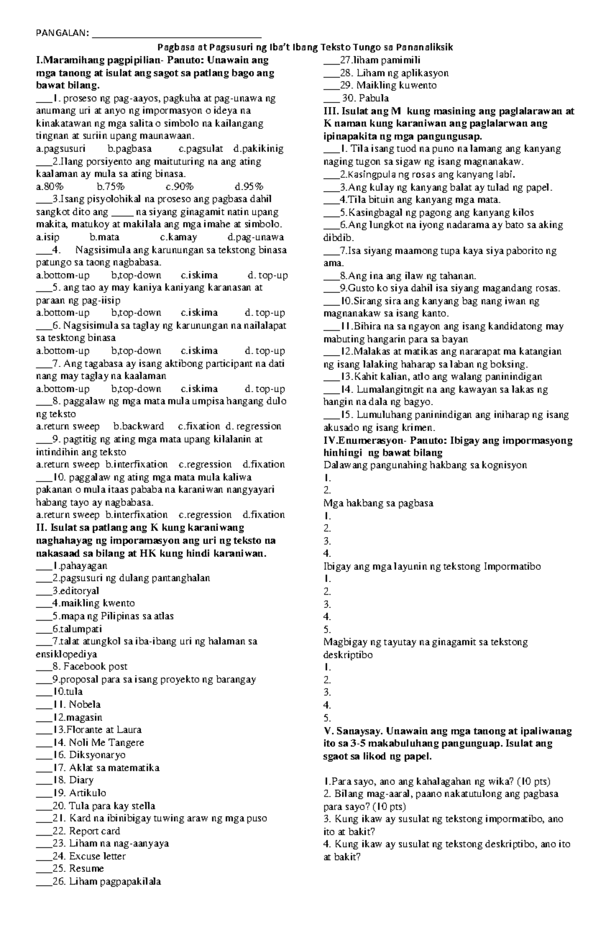 G11 Pagbasa at pasusuri activity 1 - PANGALAN ...