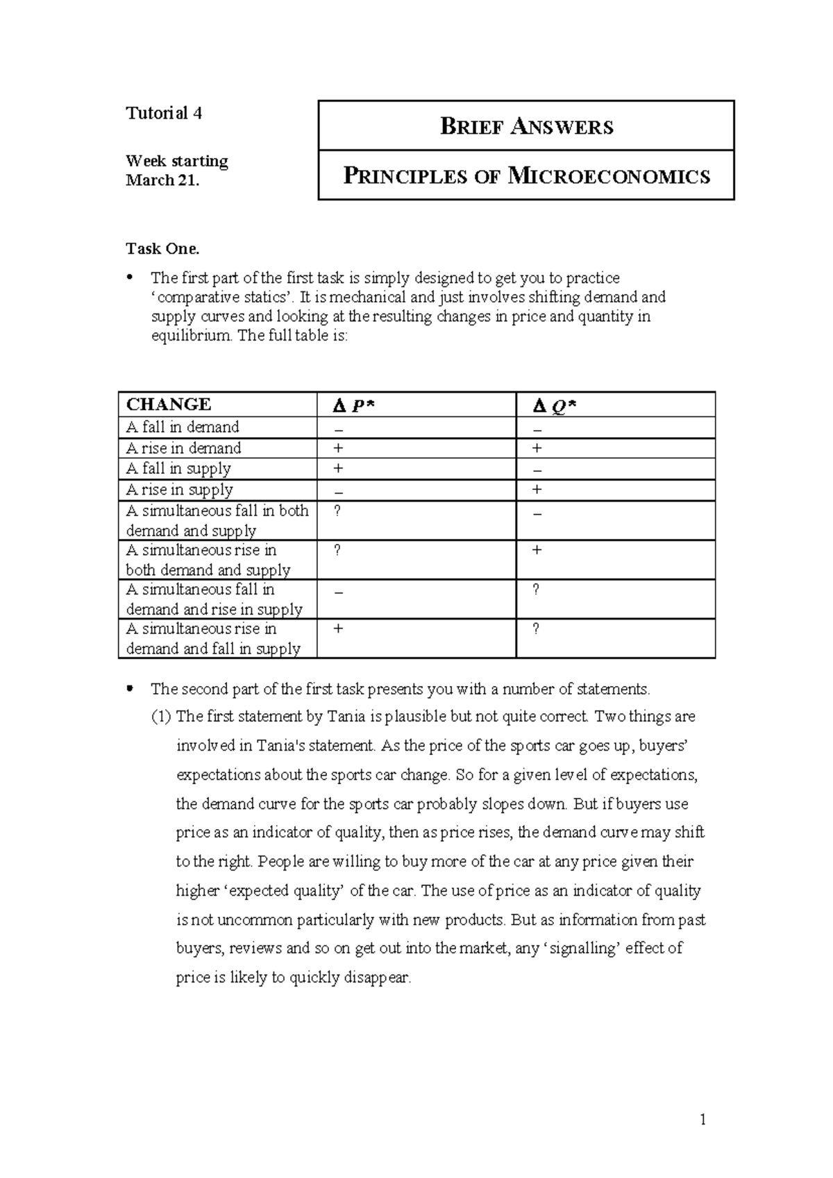 Tutorial 4 brief answers - Tutorial 4 BRIEF ANSWERS Week starting March ...