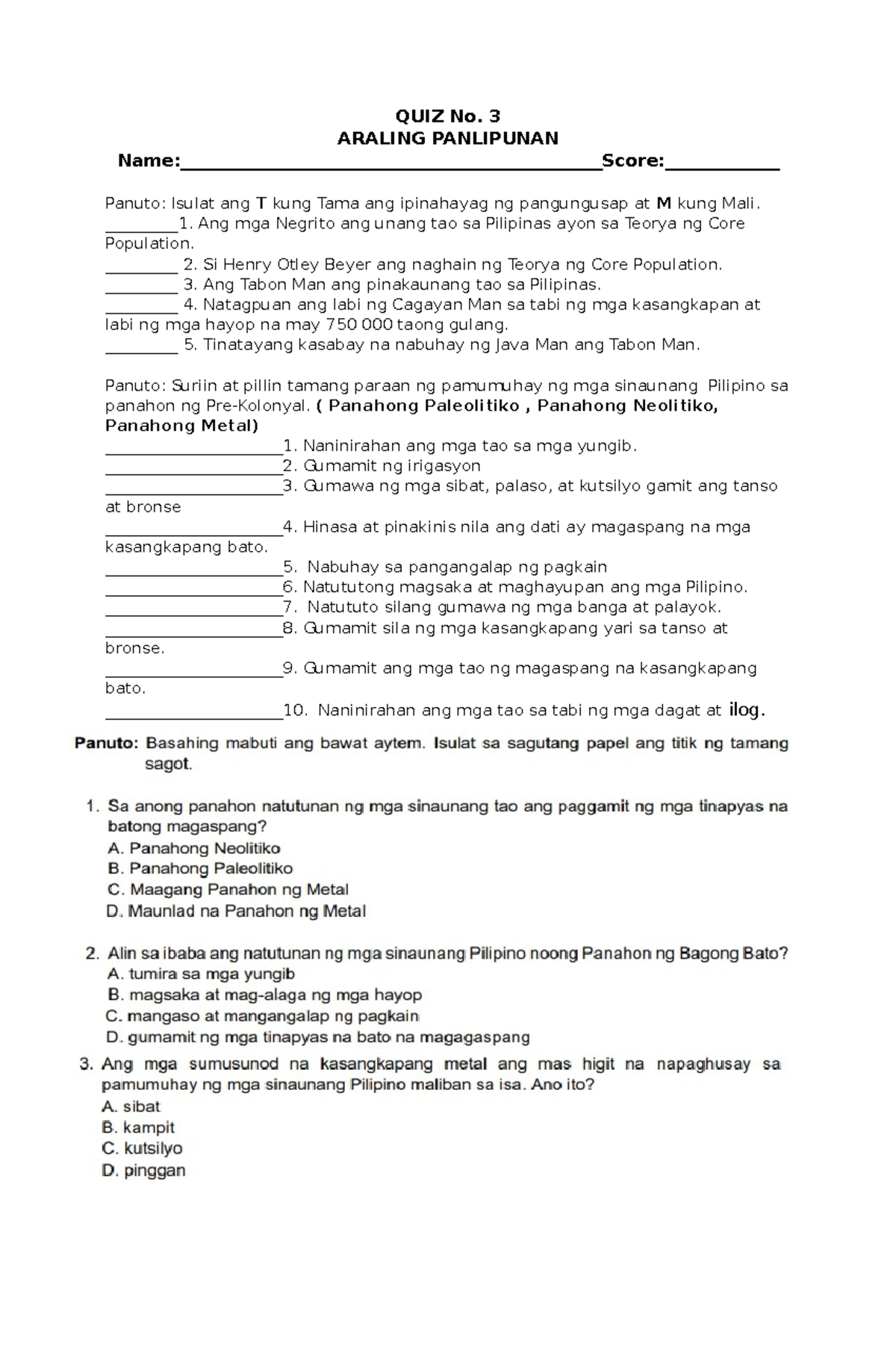 QUIZ No. 2 TLE 5 - Quiz - QUIZ No. 3 ARALING PANLIPUNAN - Studocu