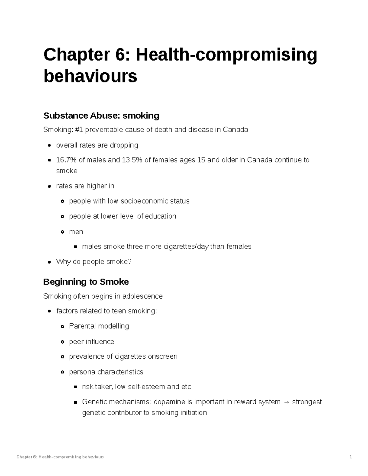 Chapter 6 - Summary Health Psychology - Chapter 6 : Health-compromising ...