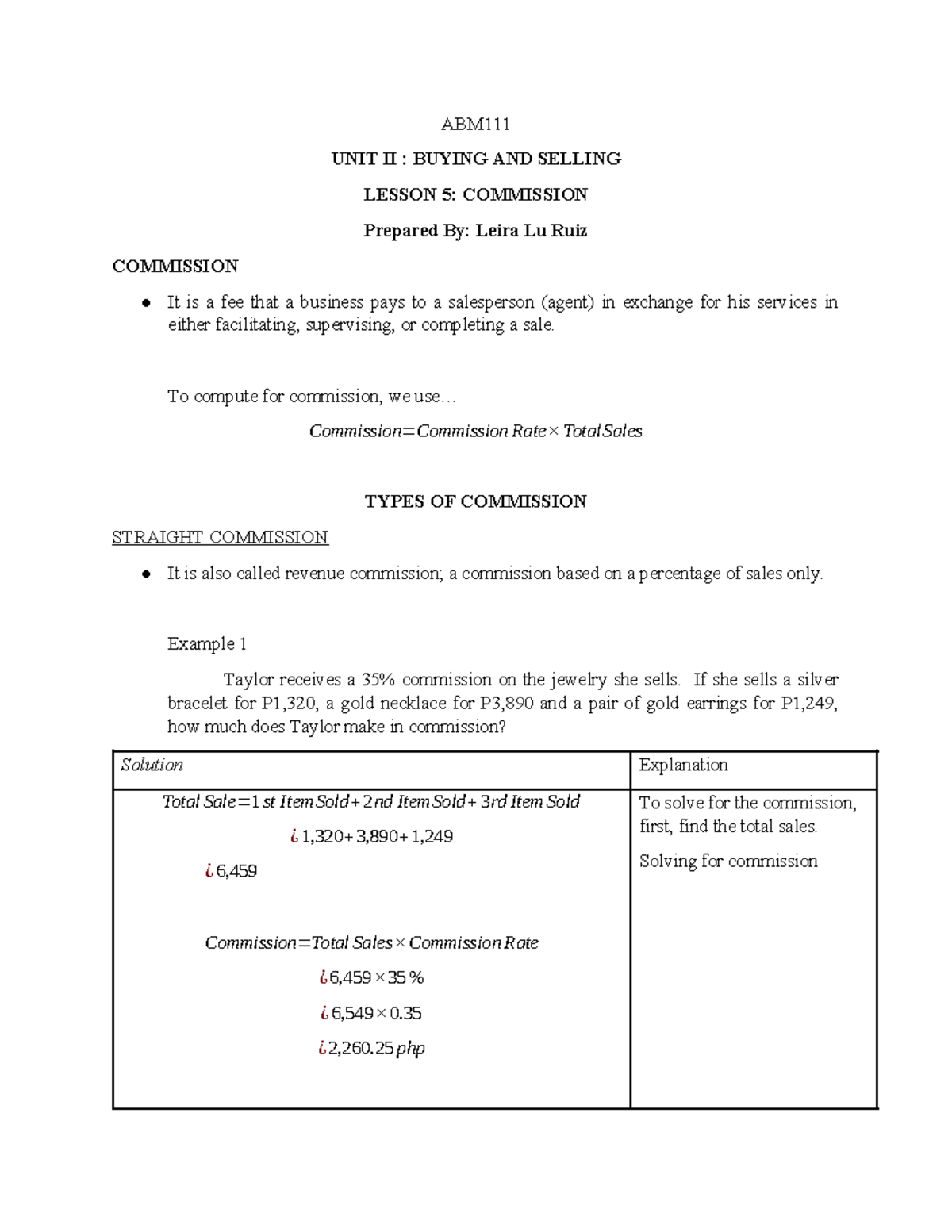 ABM111 Lesson 5 Reviewer - ABM UNIT II : BUYING AND SELLING LESSON 5 ...