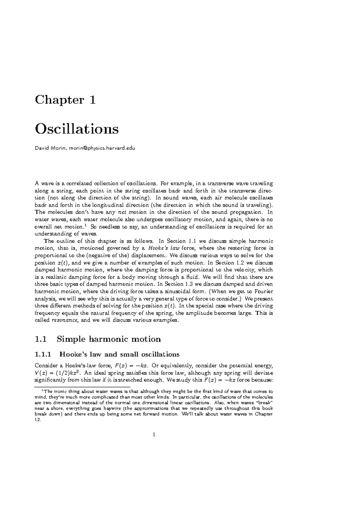 Waves oscillations - Chapter 1 Oscillations David Morin, morin@physics ...