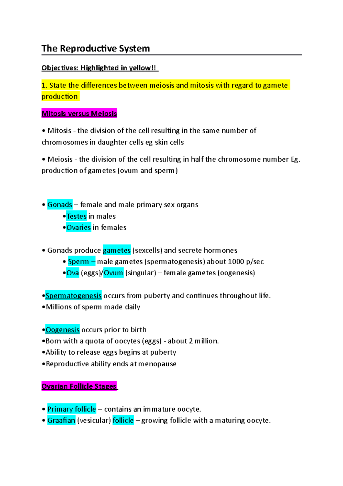 Reproductive System - Lecture notes 12 - The Reproductive System ...