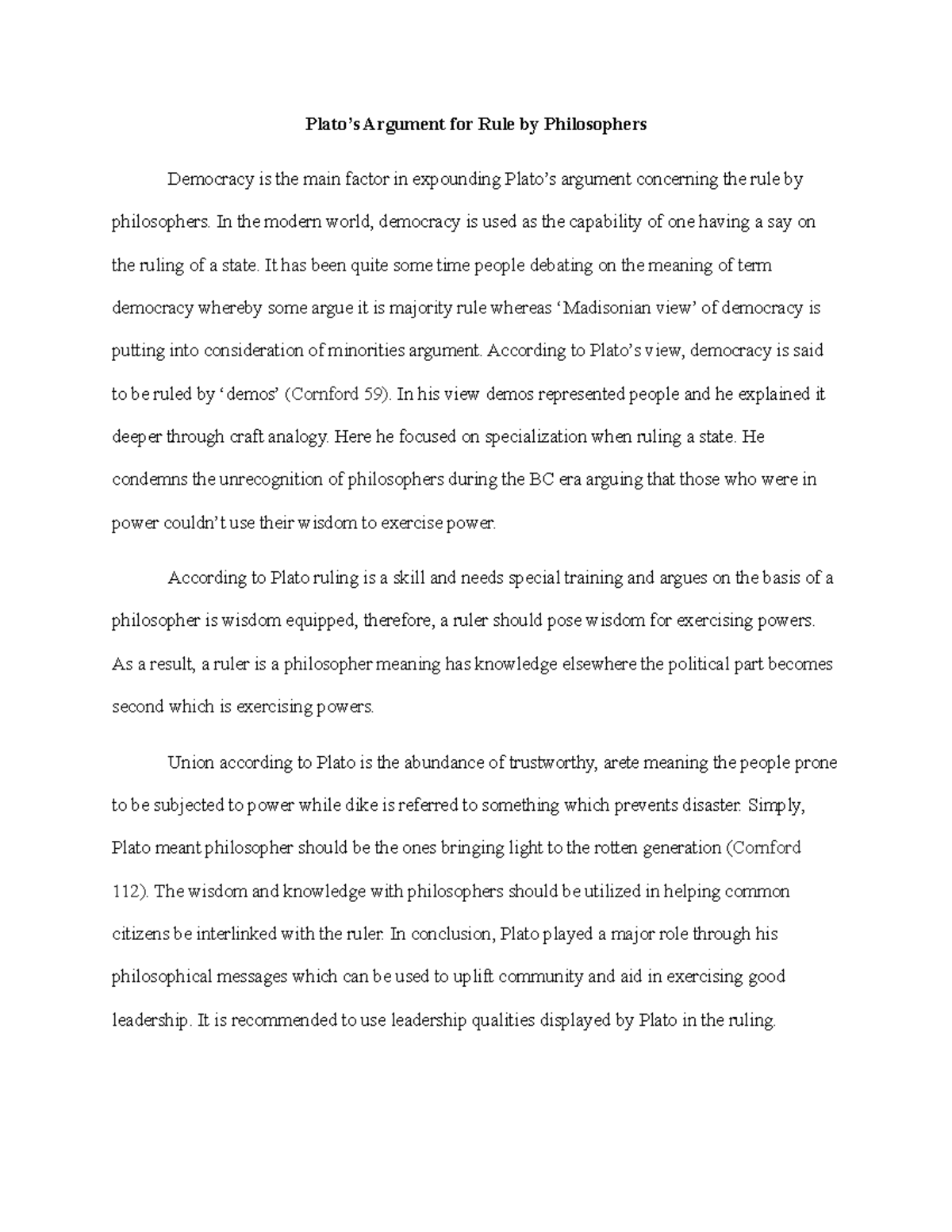 Plato Argument for Rule by Philosophers - Plato’s Argument for Rule by ...