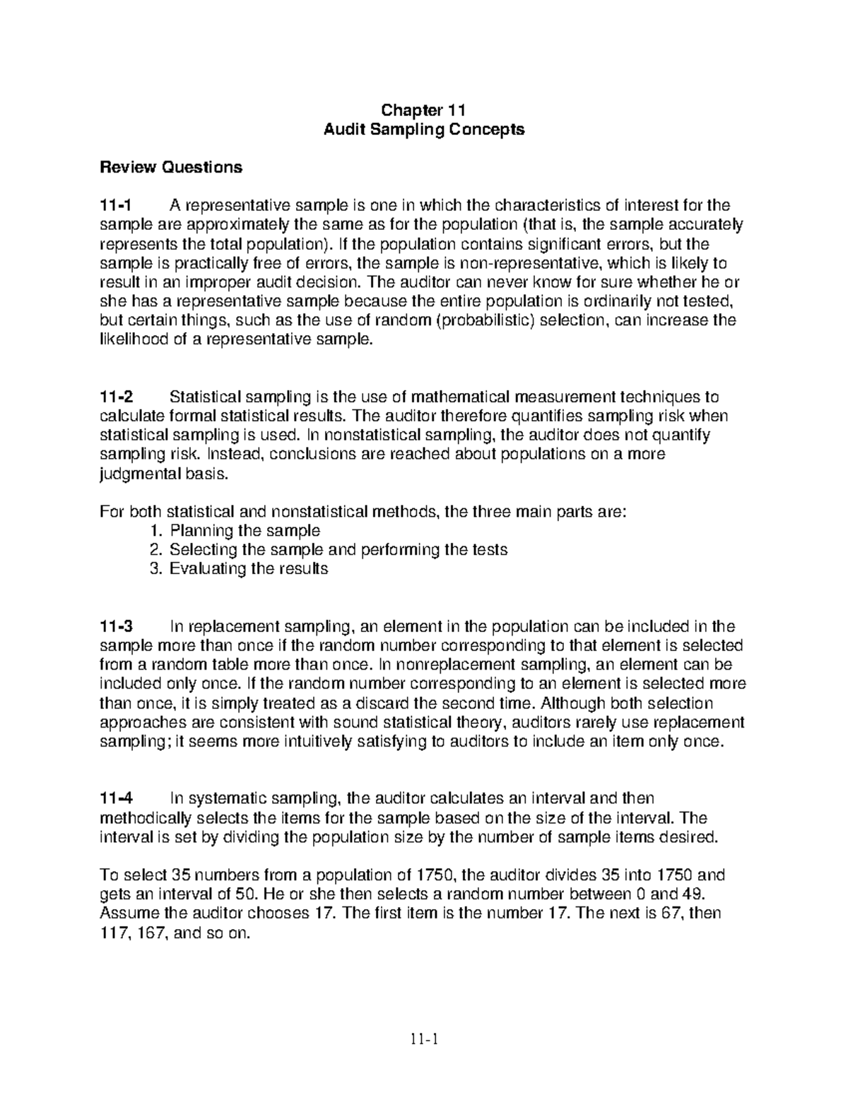 Silo - Principles of accounting - Chapter 11 Audit Sampling Concepts Review Questions 11-1 A ...