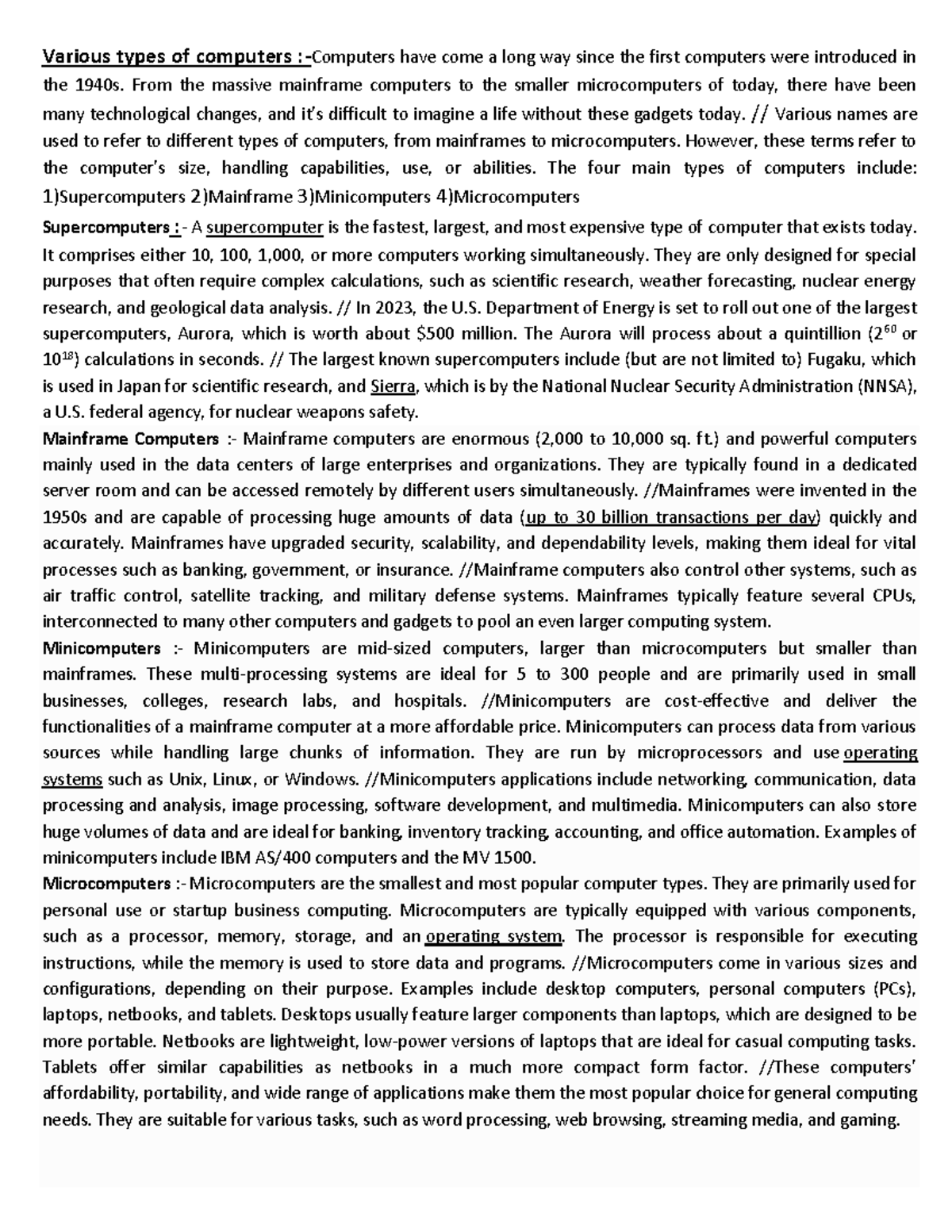 Computer Application - Various types of computers :-Computers have come ...