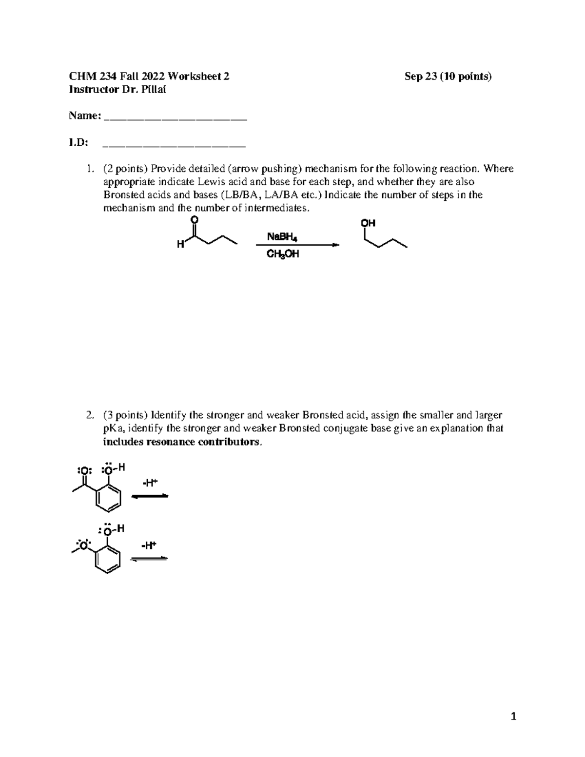 CHM 234 Fall 2021 Worksheet 2-1 - 1 CHM 234 Fall 2022 Worksheet 2 Sep ...