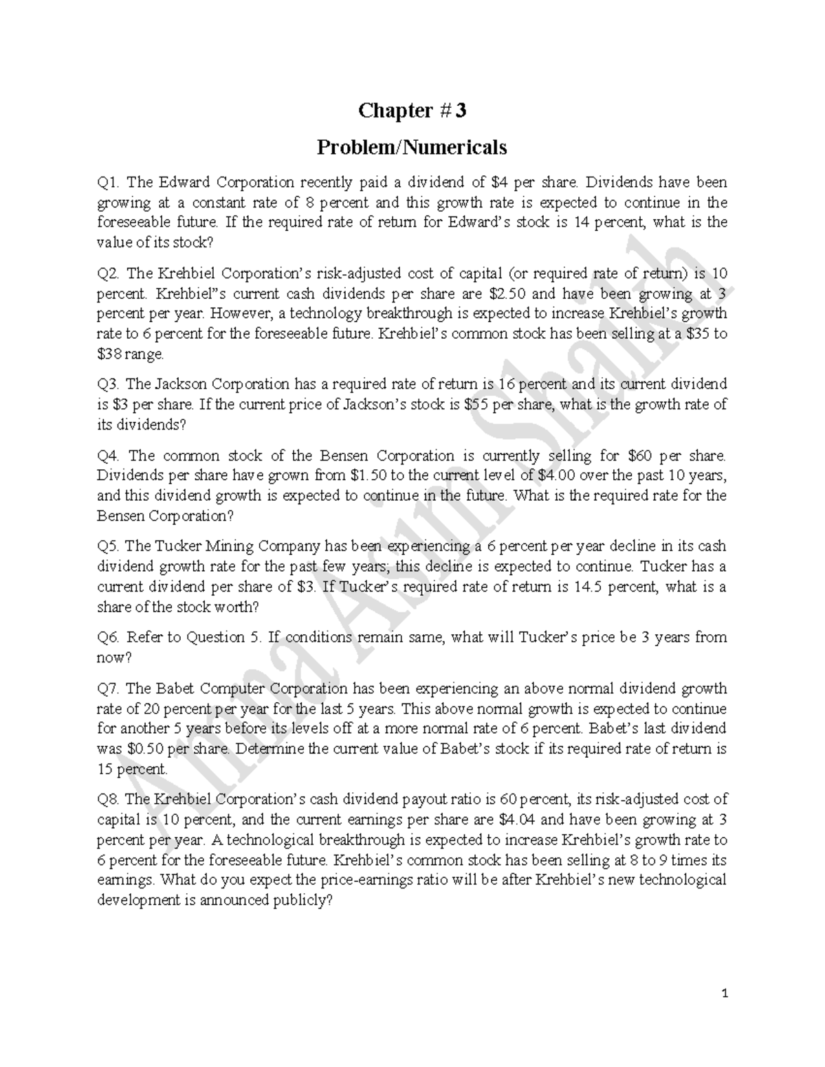 Chapter 2 ( Numericals) - Chapter # 3 Problem/Numericals Q1. The Edward Corporation recently ...