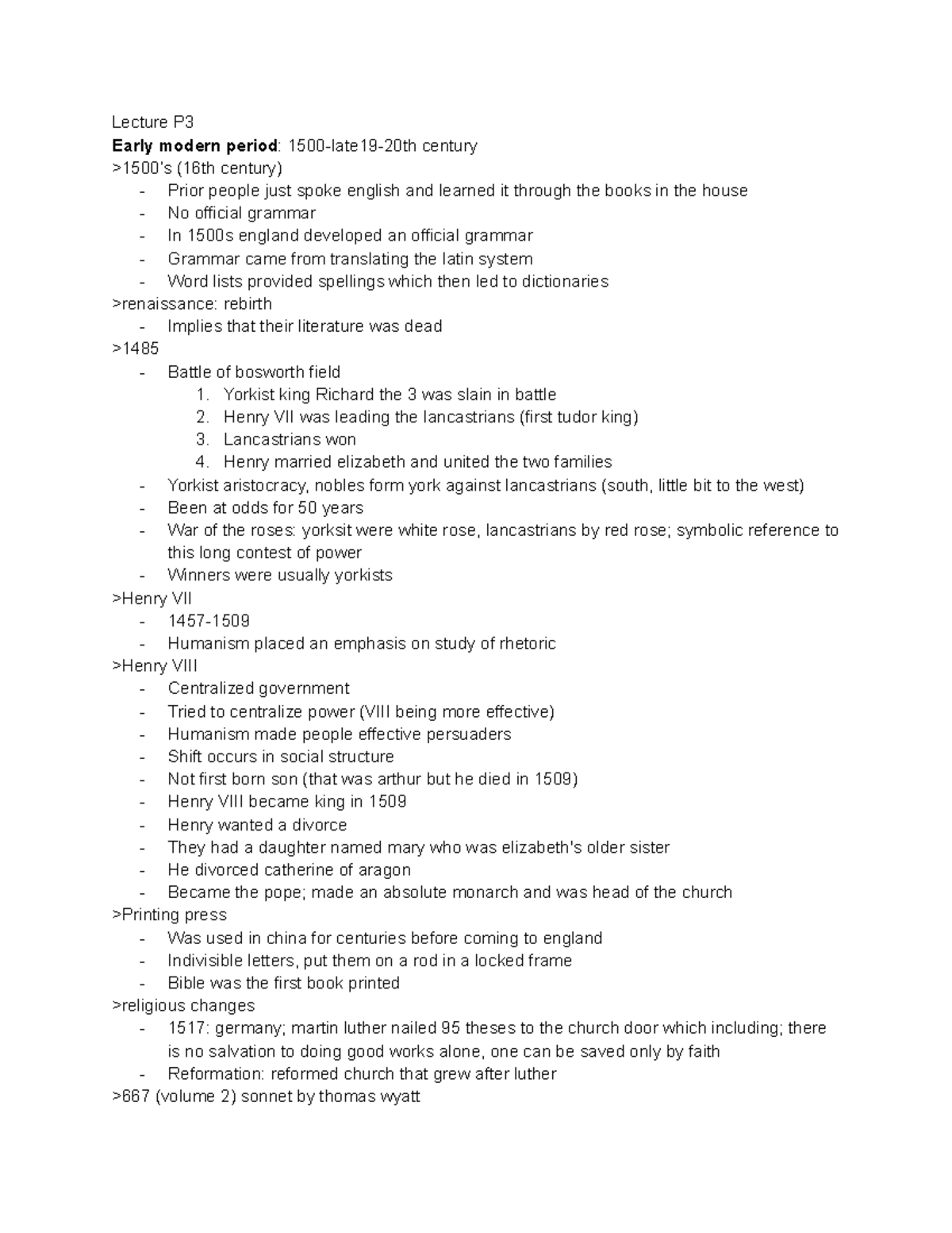 3 21 Lecture P3 - notes - Lecture P Early modern period : 1500-late19 ...