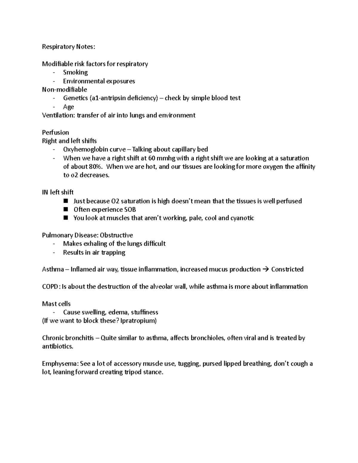 Respiratory Notes - Respiratory Notes: Modifiable risk factors for ...