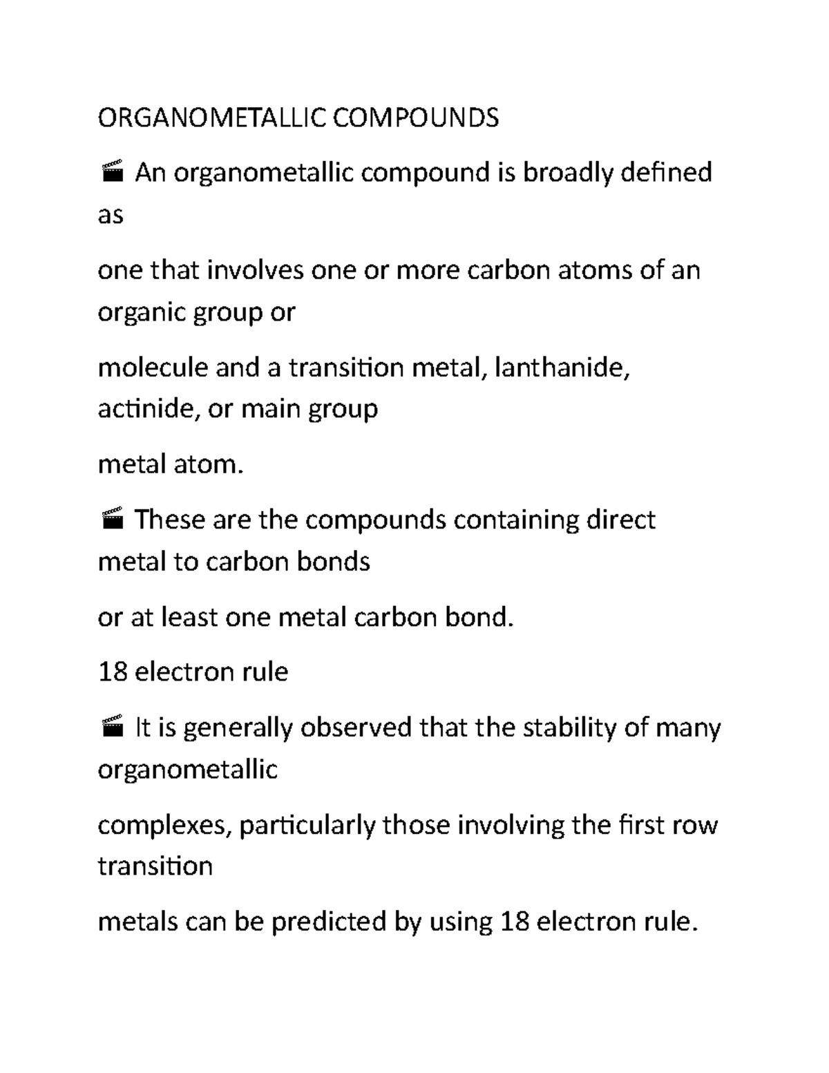 Organometallic Compounds - ORGANOMETALLIC COMPOUNDS An organometallic ...