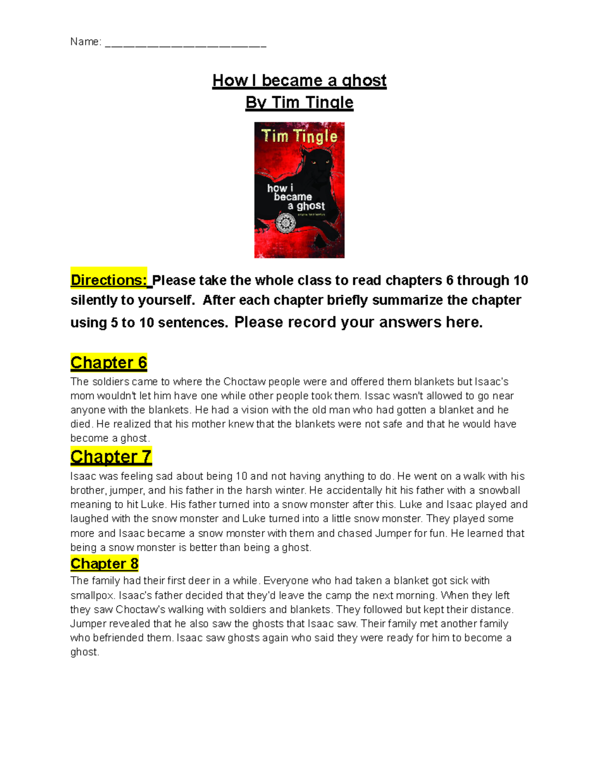 Copy of How I became a ghost chapters 6 to 10 - Name ...