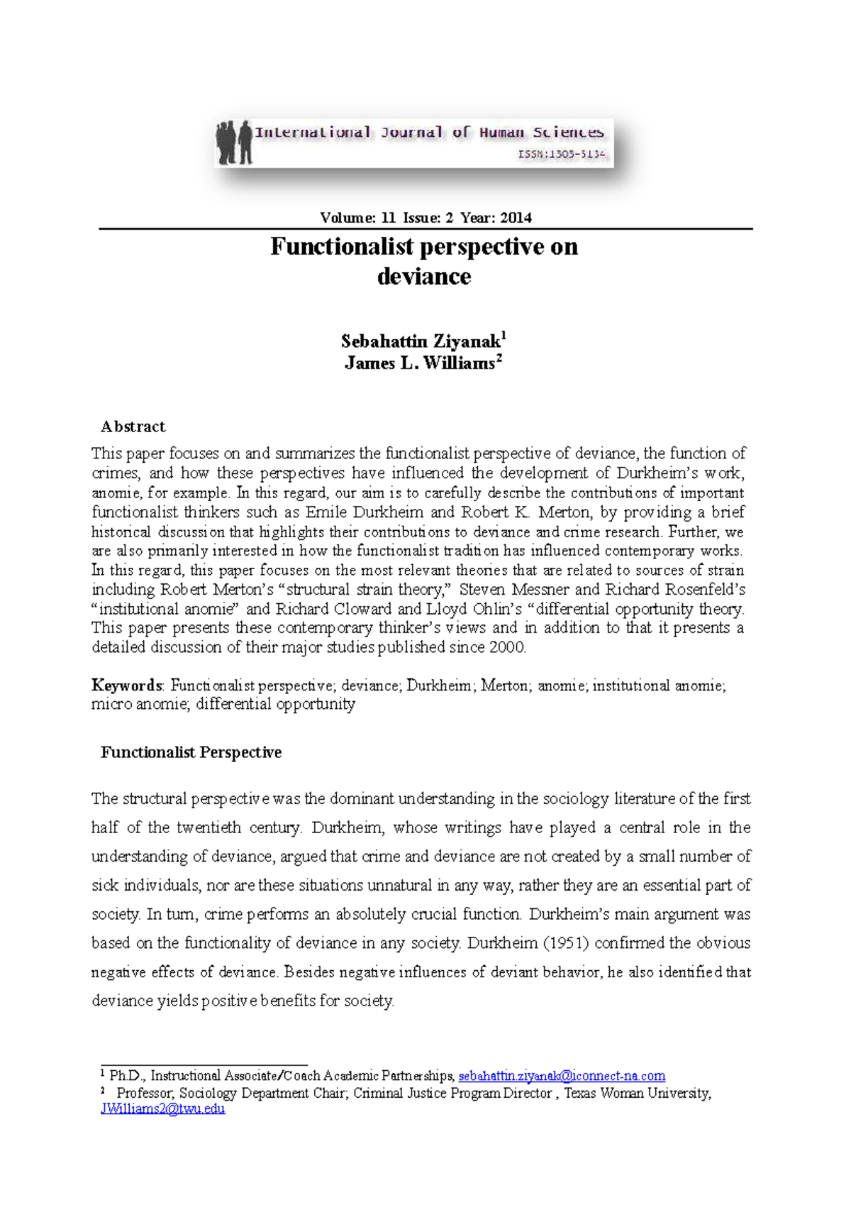 Functionalist perspective on deviance - Volume: 11 Issue: 2 Year: 2014 ...