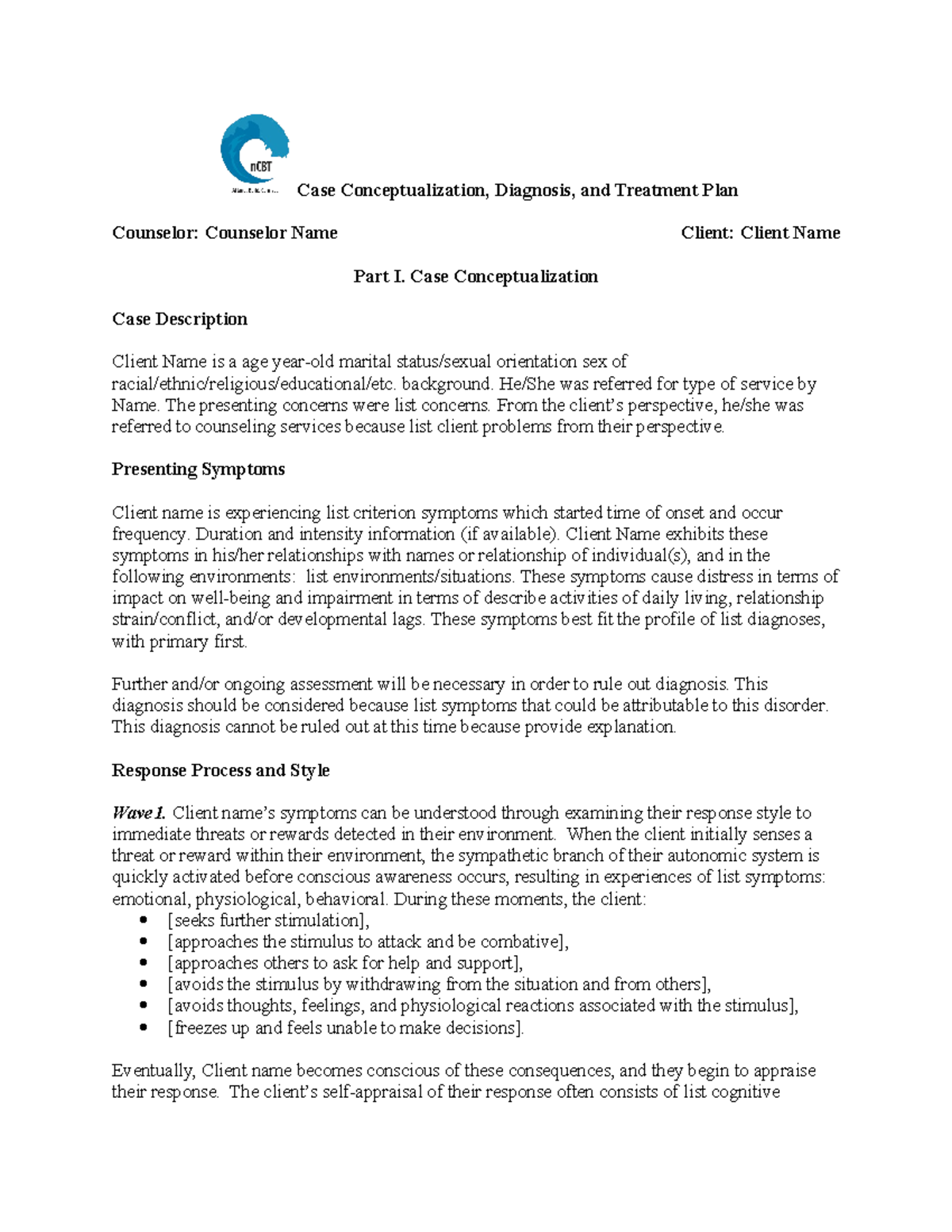 Conceptualization progress notes to guide you as counsellor - Case ...