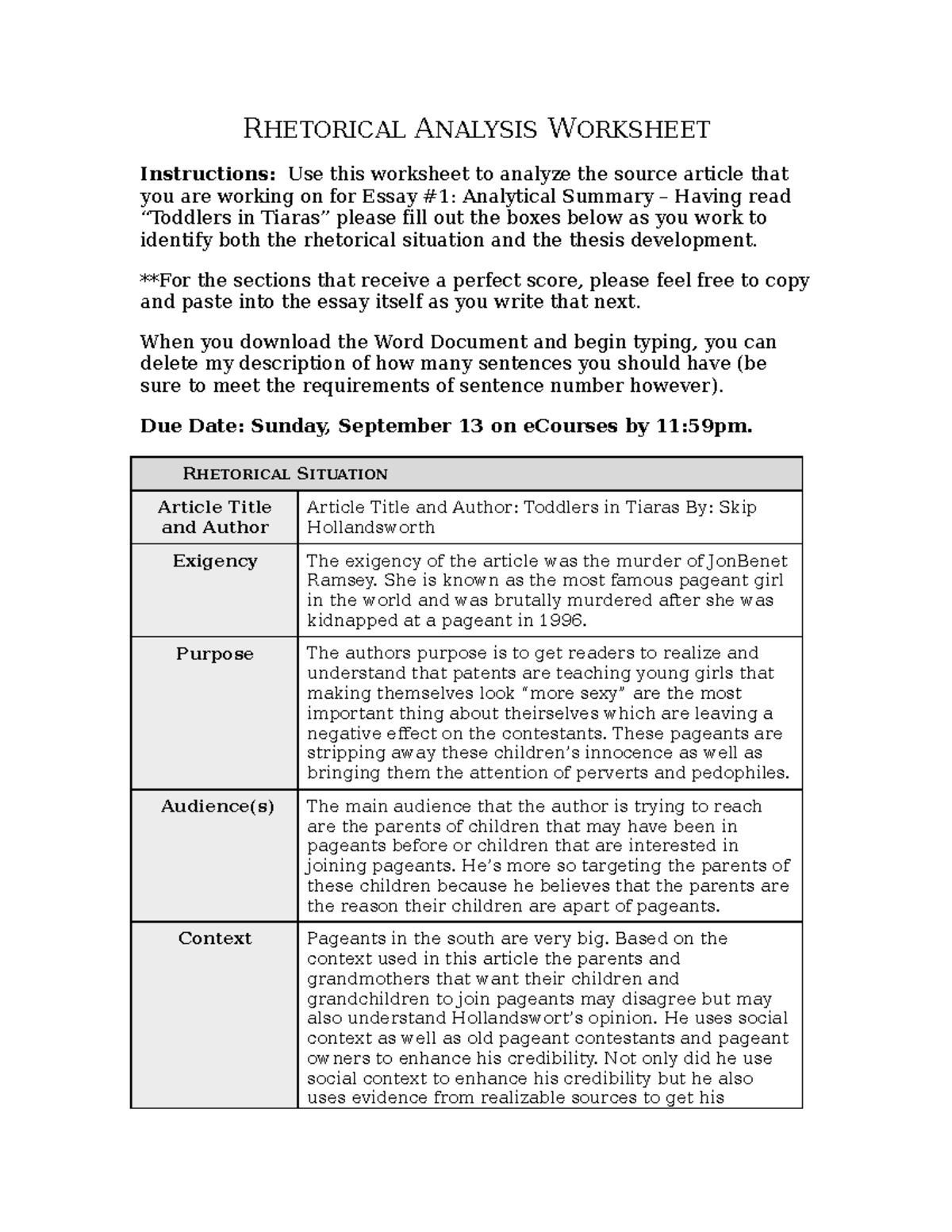 Scaffolding Assignment- Diamond R - RHETORICAL ANALYSIS WORKSHEET ...