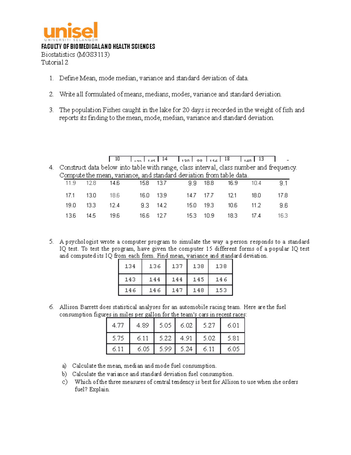 Tutorial 2 -Descriptive - FACULTY OF BIOMEDICAL AND HEALTH SCIENCES ...