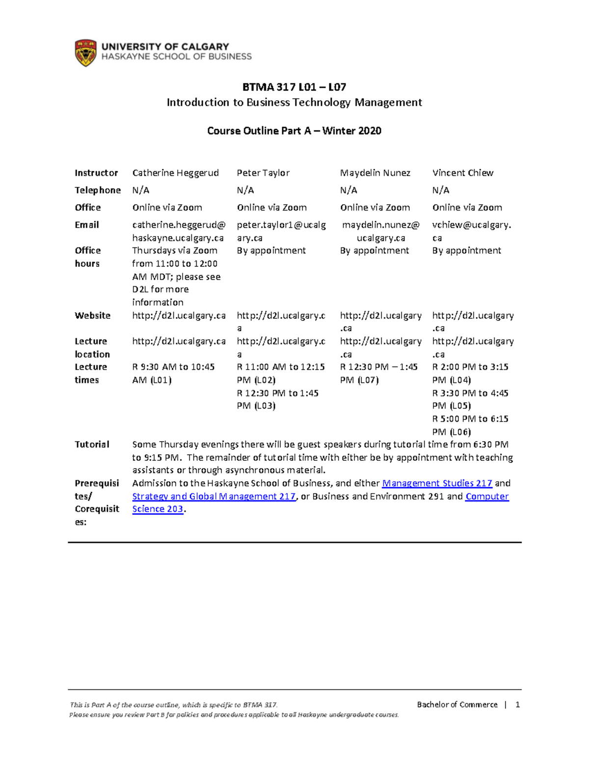 W21 BTMA 317 L01-07 - V6 - COURSE OUTLINE - This is Part A of the ...